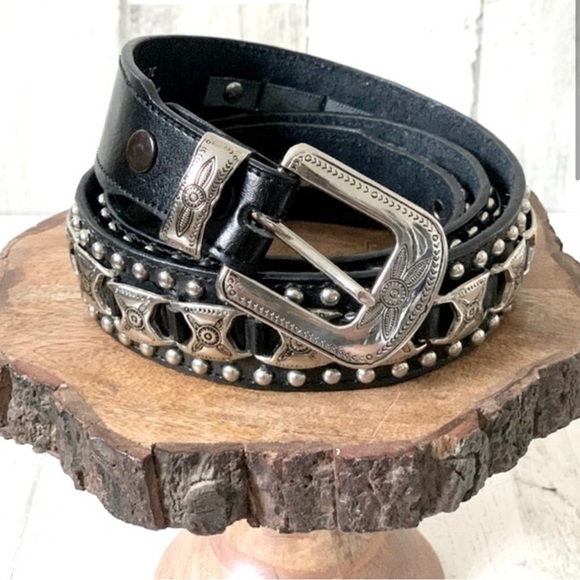 Accessories | Western Leather Studded Concho Black Silver Belt 42 ...